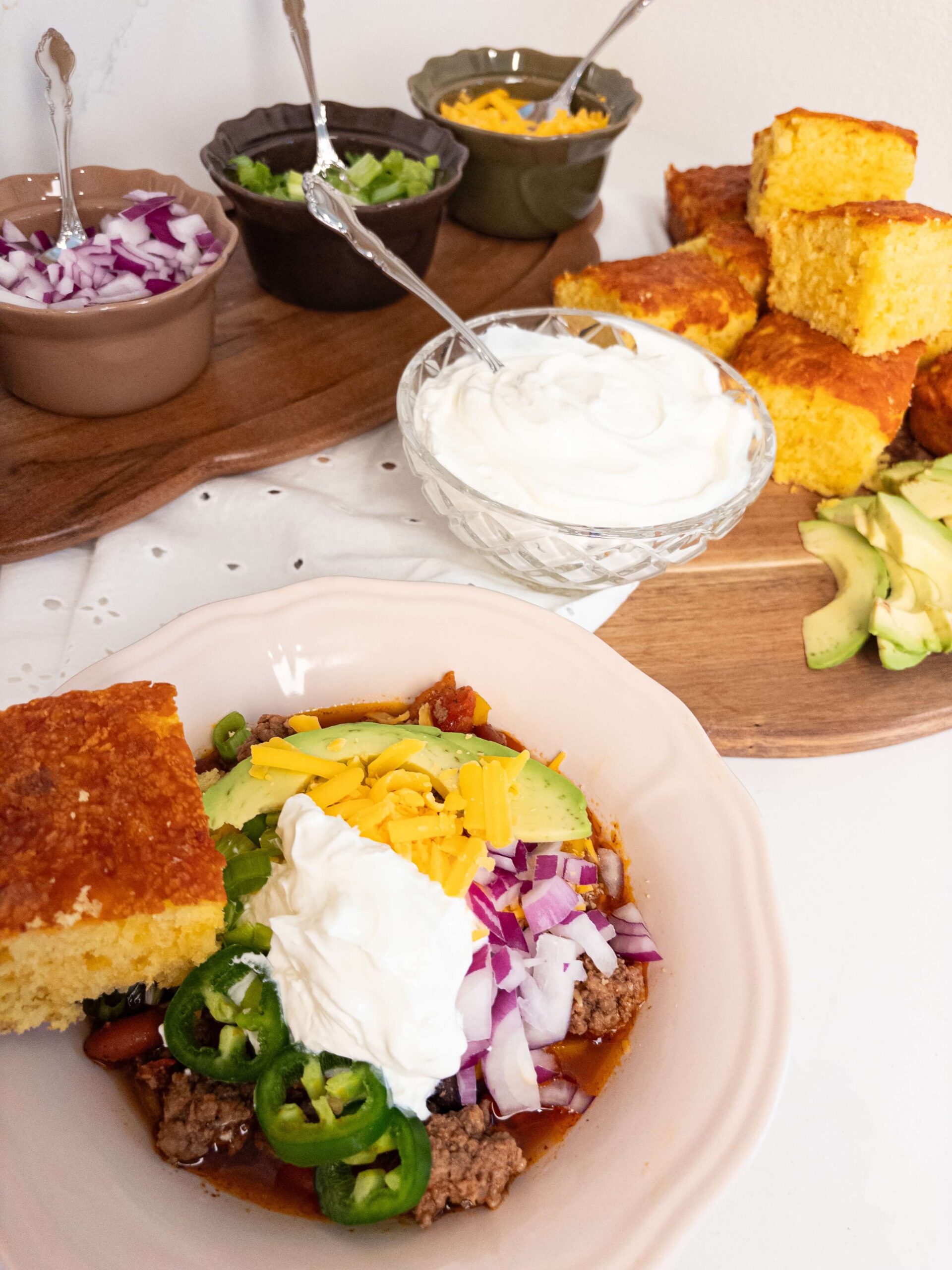 Classic Ground Beef Chili with Cheddar Cornbread - Simply Ashley Elaine
