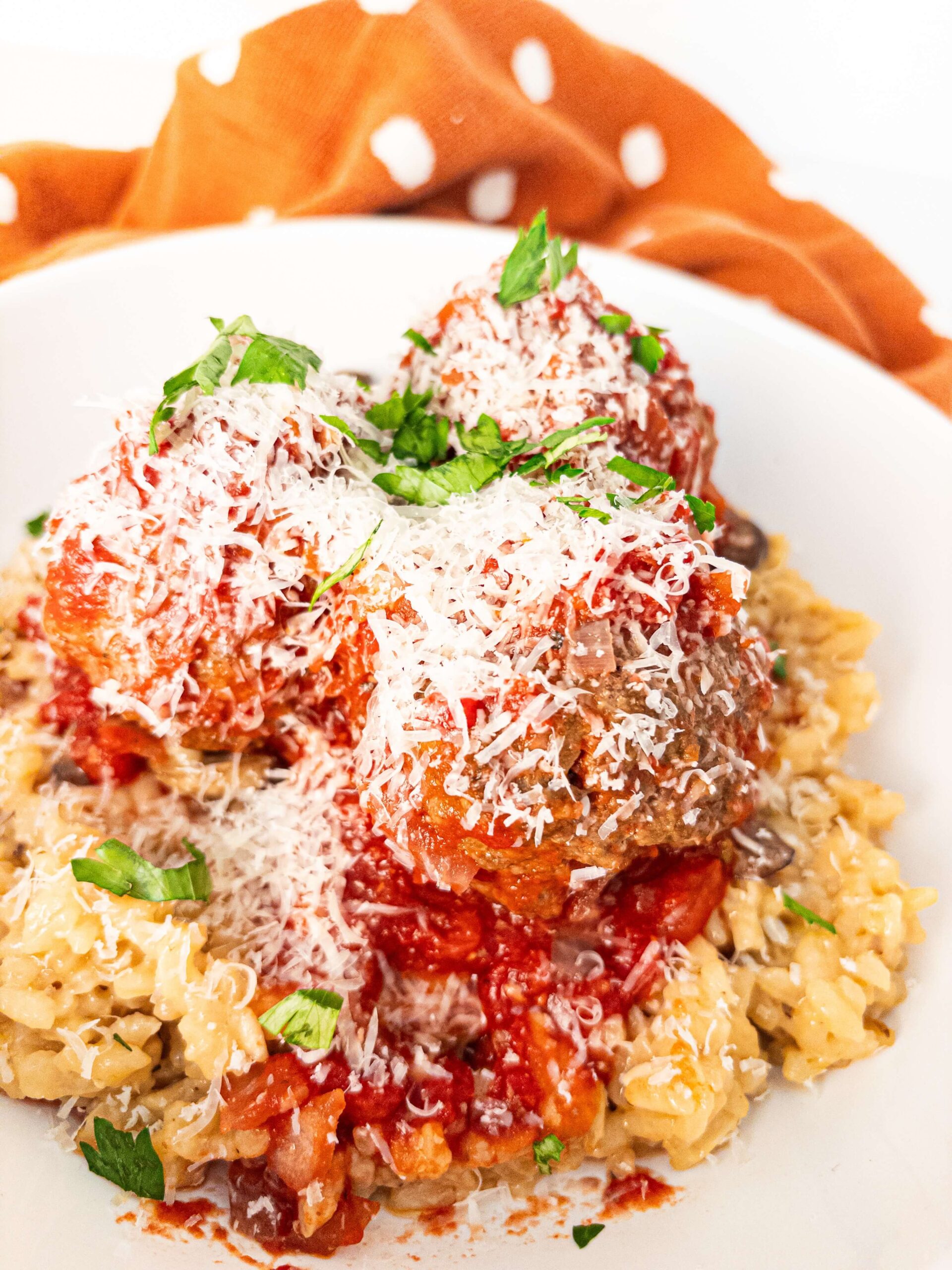 Hearty Red Wine Meatballs & Mushroom Risotto - Simply Ashley Elaine
